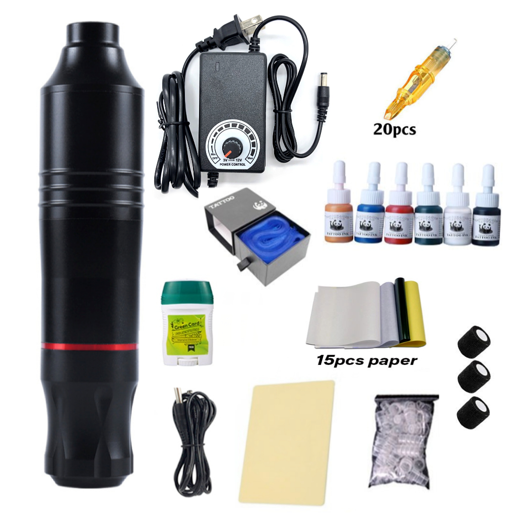 Tattoo Pen Type Portable Machine Complete Set DC Rotary Tattoo Pen With ...