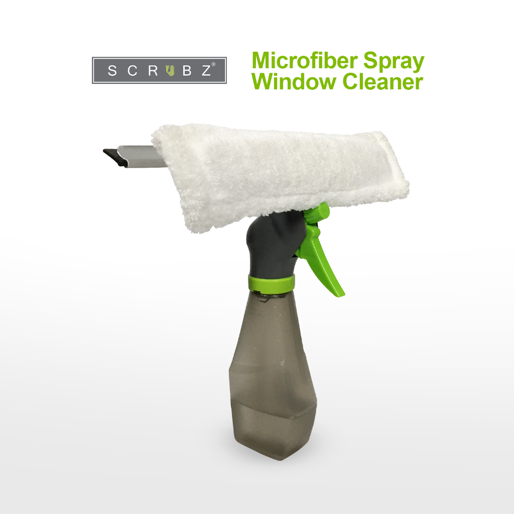 Scrubz Window Spray Glass Scraper Cleaner 3in1 Double Sided Microfiber ...