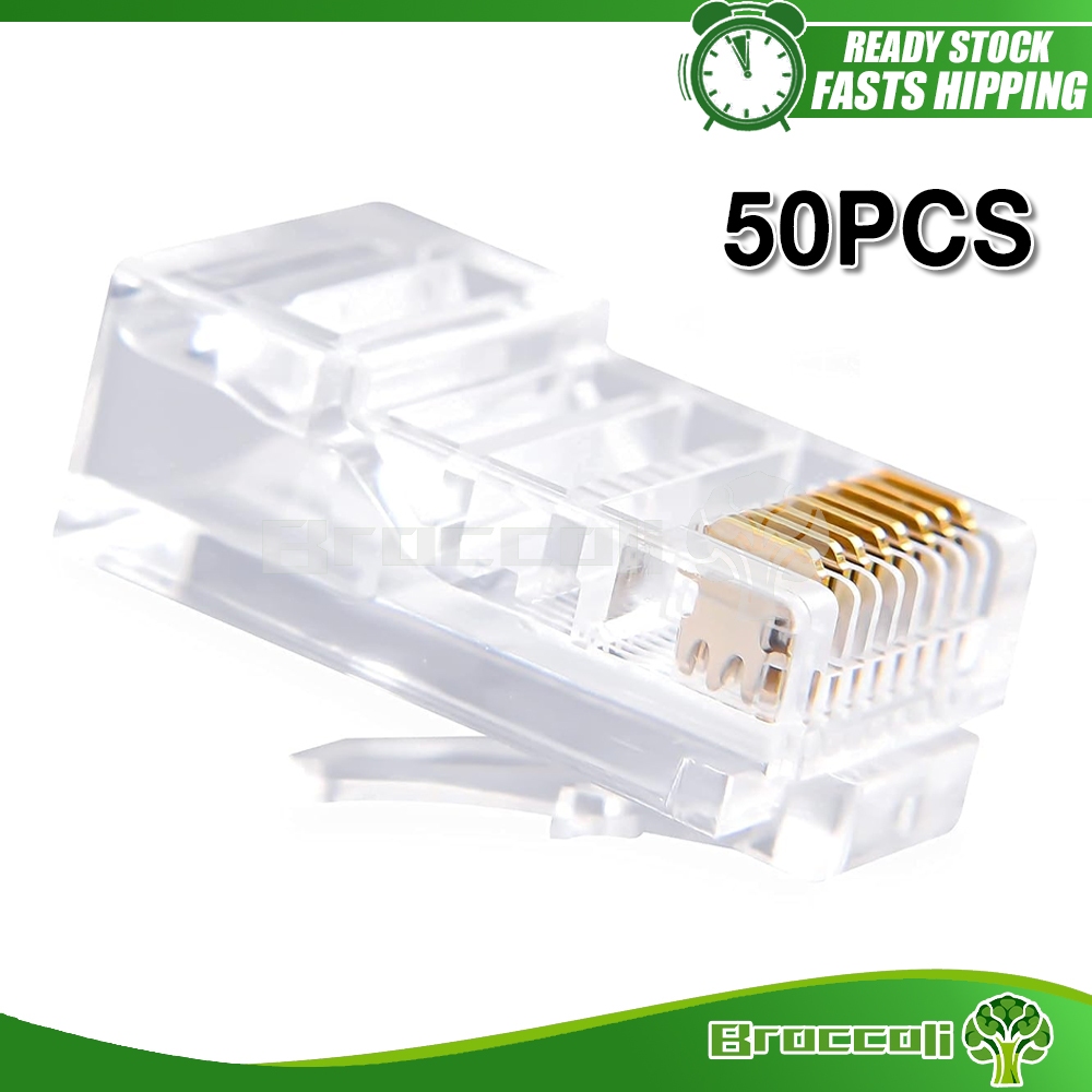 50Pcs CAT6 CAT5 RJ45 Network Connector Gigabit Crystal Head 8P8C ...