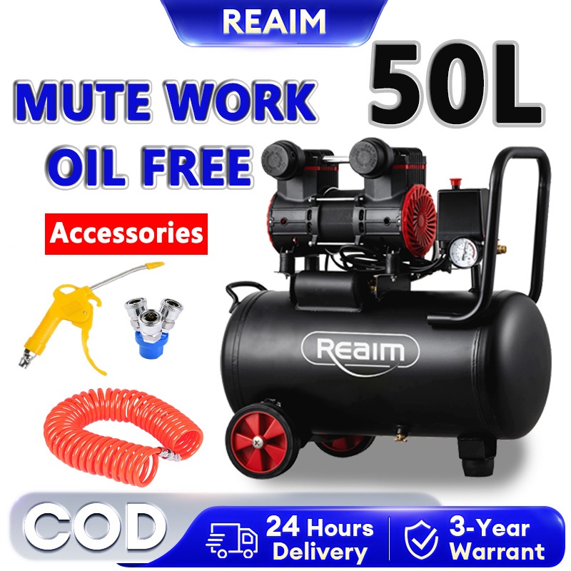 REAIM Air Compressor Portable Oil Free 50L/1960W Heavy duty ...