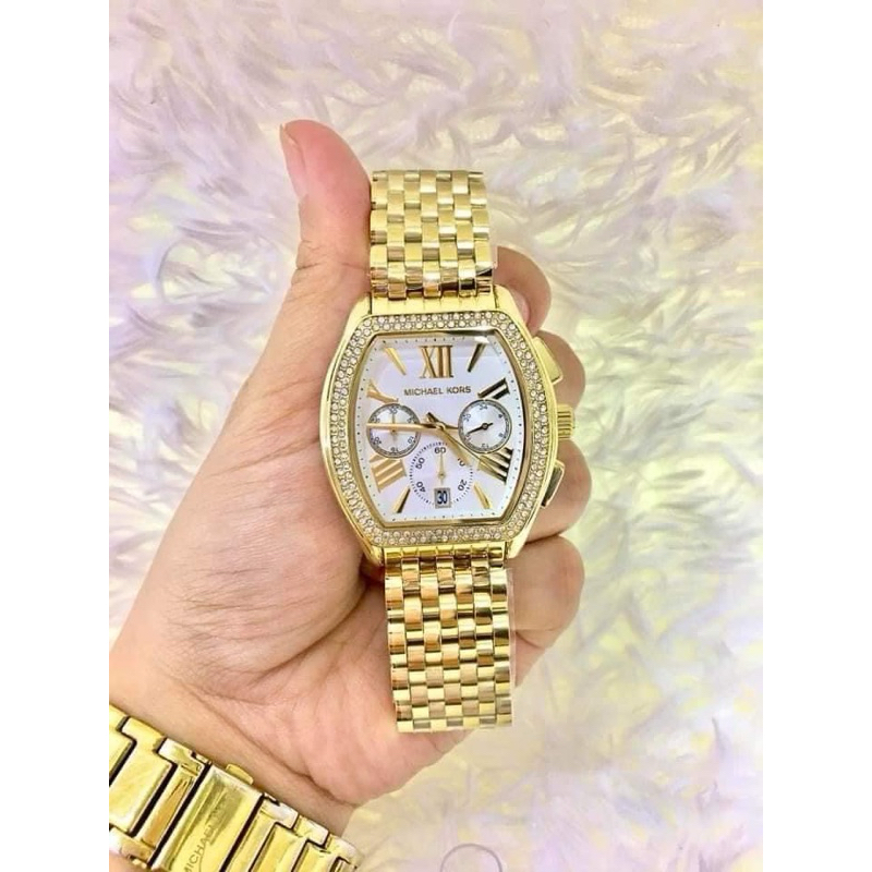 MICHAEL KORS Square stone bezel chronograph pawnable mk watch | Shopee ...