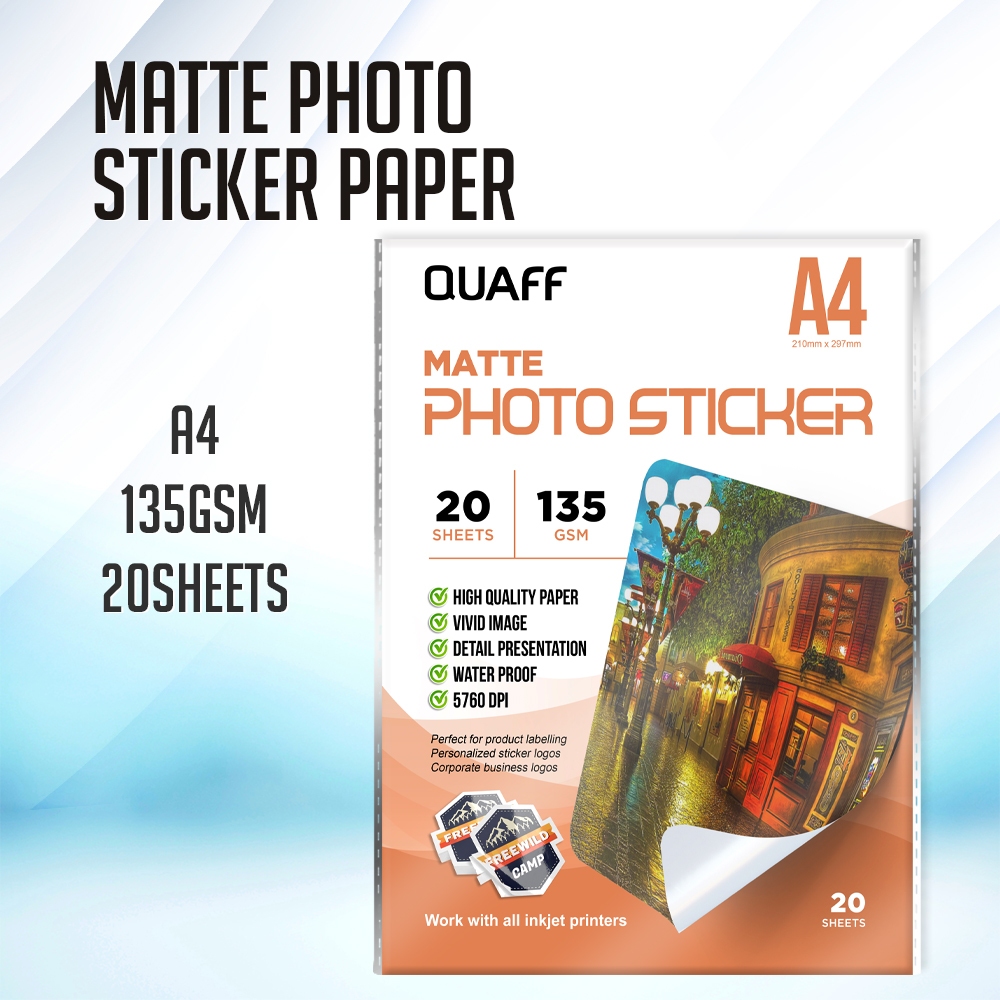 Quaff Glossy/Matte Photo Sticker A4 Size Inkjet Paper 90gsm & 135gsm ...