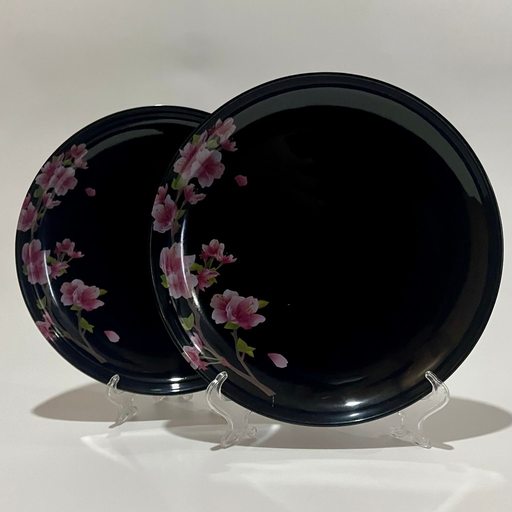 3/6 pcs. Melamine Round Dinner Plate; Black Sakura Design | Shopee ...