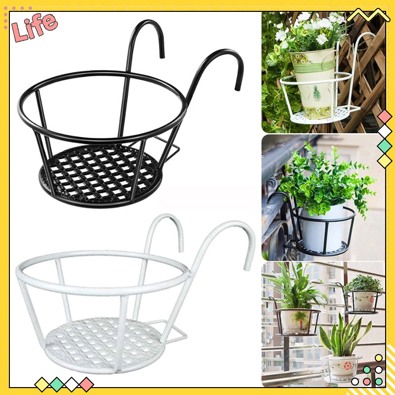 1Pc Balcony Hanging Plant Racks Fence Balcony Balcony Round Flower Pot ...