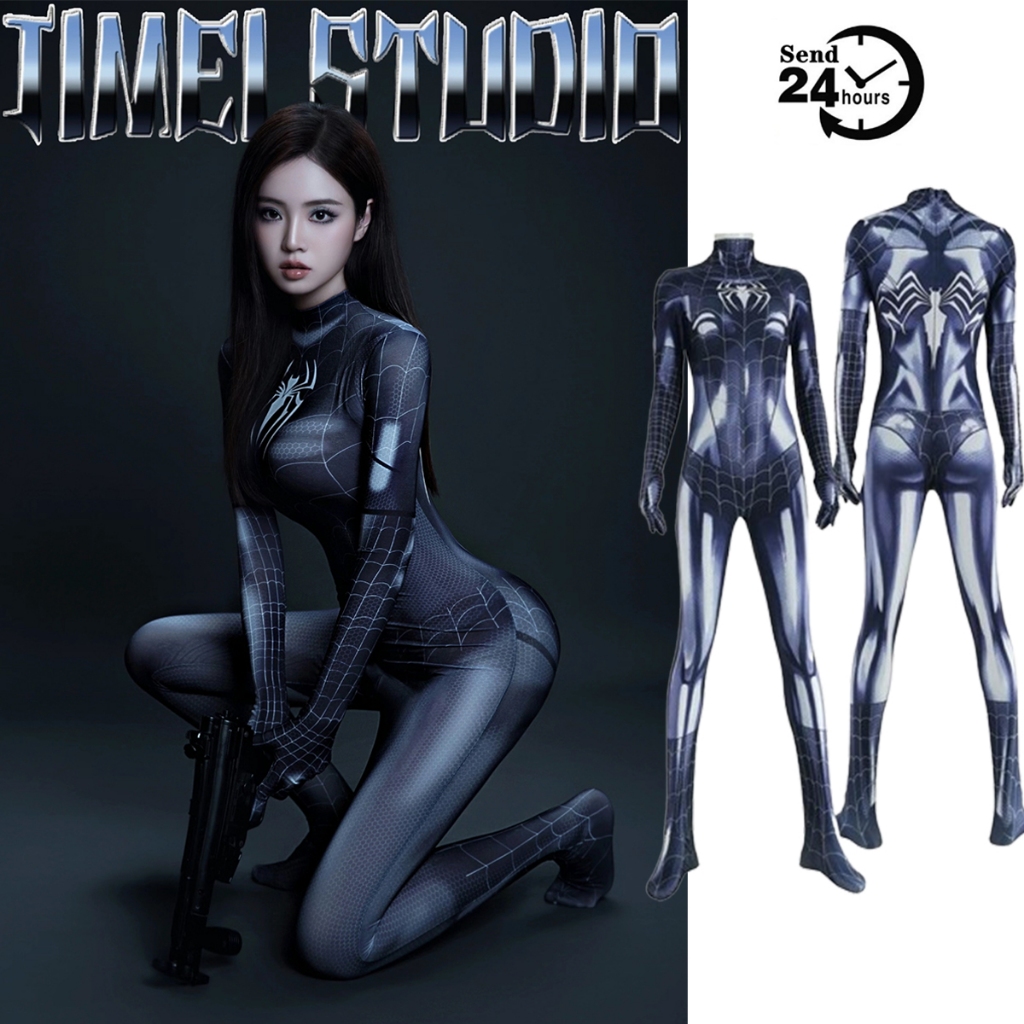 Marvel Spiderman Women Cosplay Black widow Bodysuit Tight Milk shreds ...
