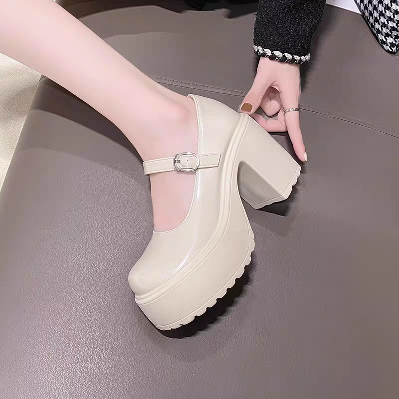 「KAEVE」 3 inch korean high chunky black heels Maryjane shoes for women ...