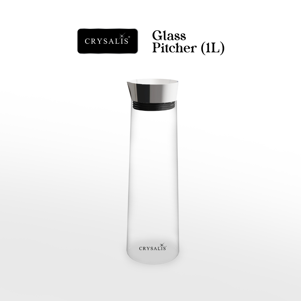 CRYSALIS Borosilicate Glass Pitcher w/ Stainless Steel Lid Water Bottle ...