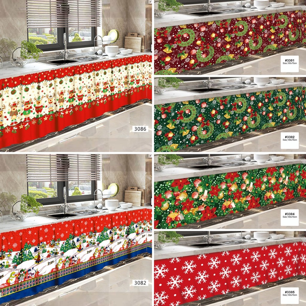 Christmas Curtain Lababo Kitchen Decoration Curtain Under Sink Curtain ...