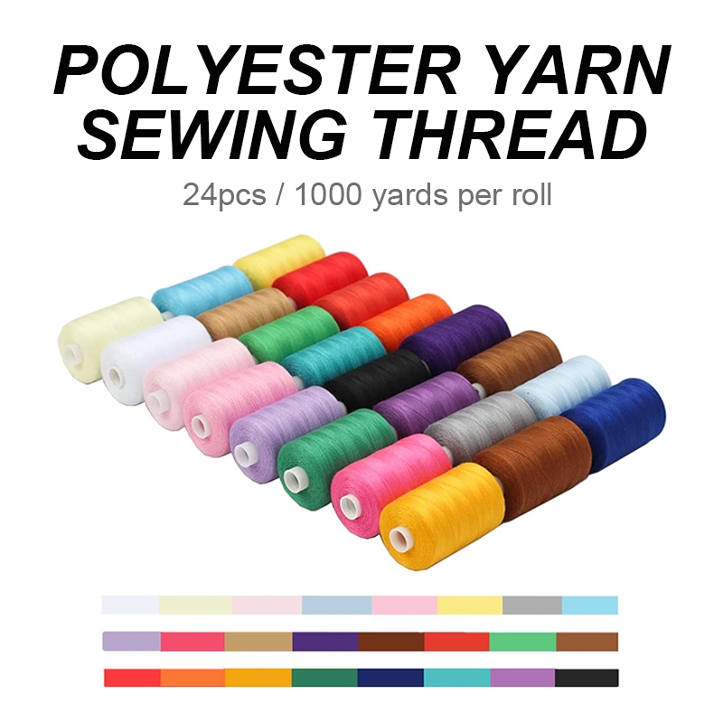 24pcs Sewing Thread 1000 Yards Assorted Colors Polyester Yarn Thread ...