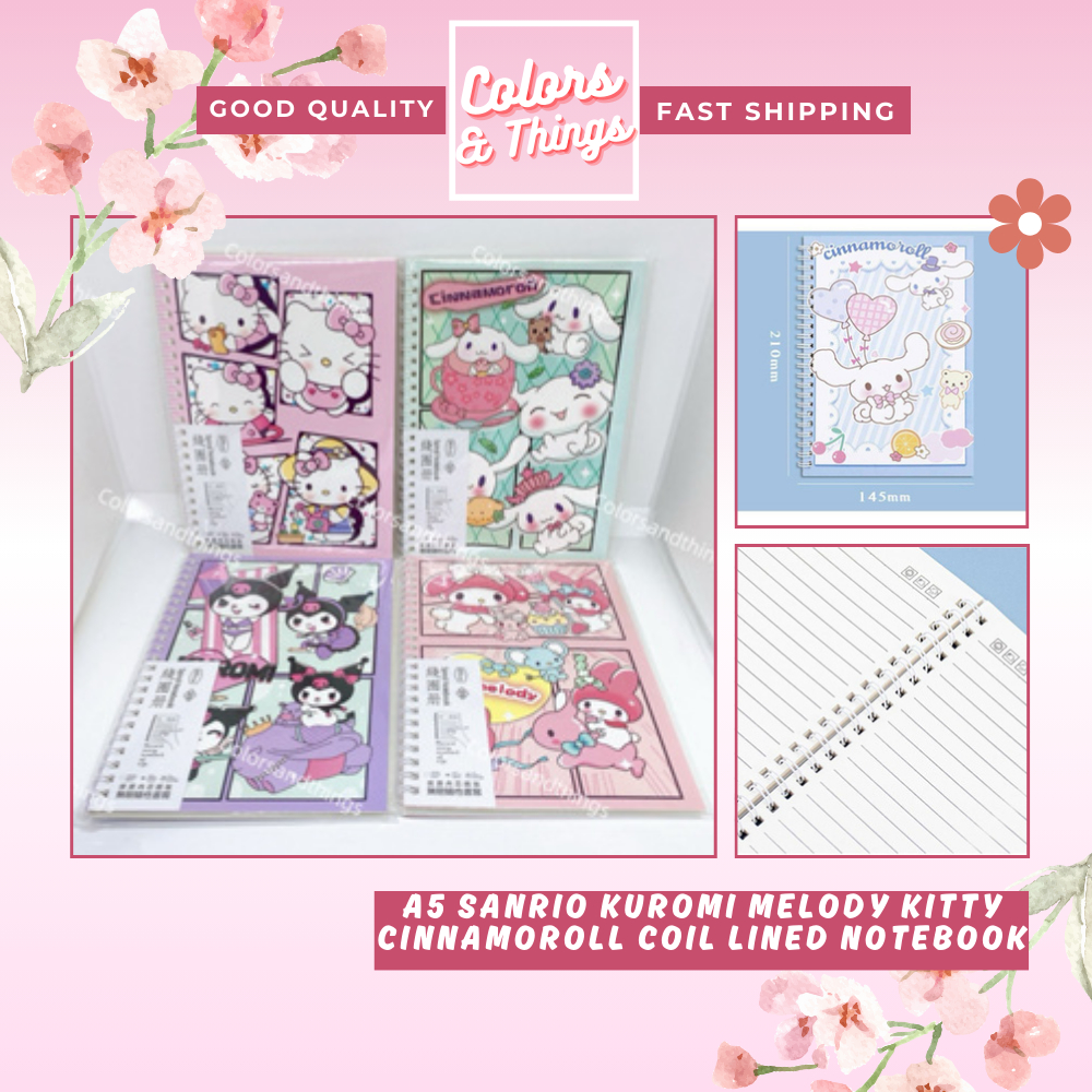 A5 Sanrio Coil Lined Notebook Featuring Kuromi, My Melody, Hello Kitty ...
