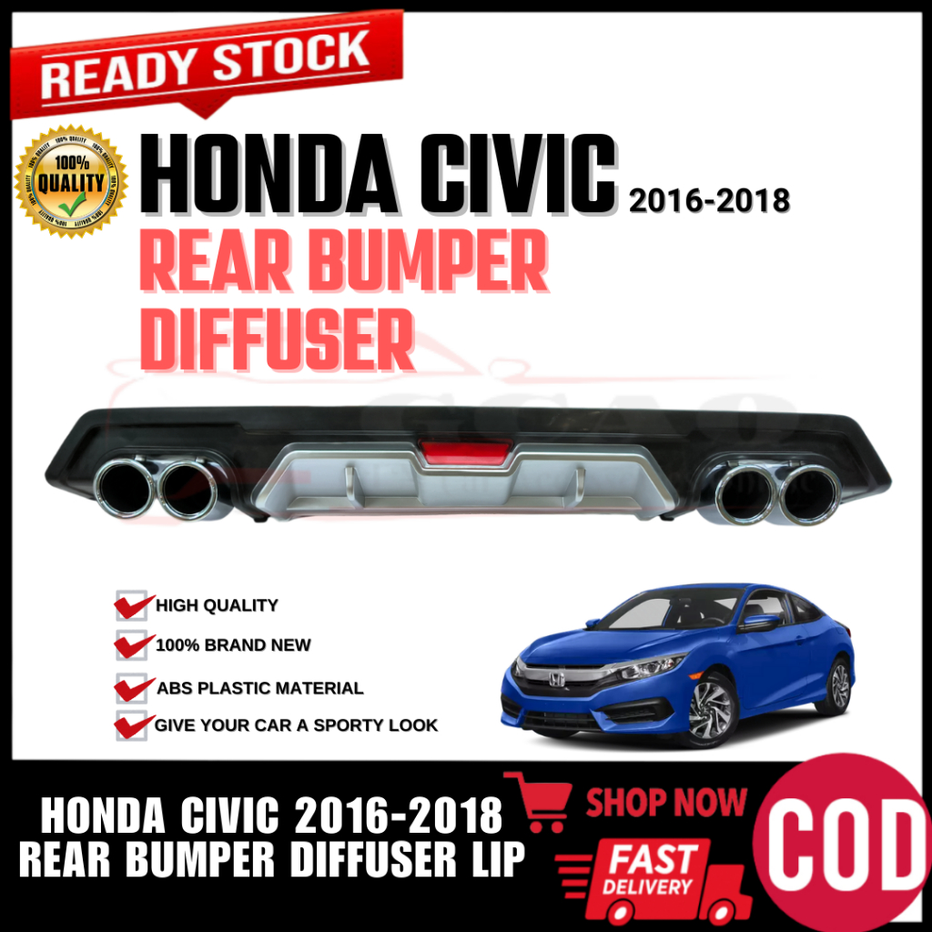 GCAO Honda Civic Car Rear Bumper Diffusers Lip Spoiler Body Kits ABS ...