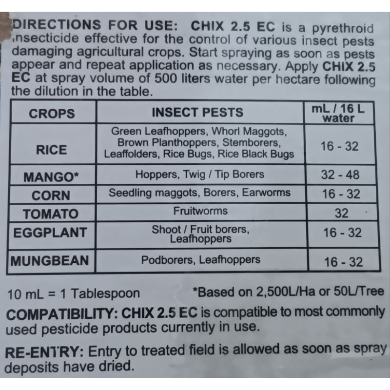 Chix 2.5 EC Insecticide ( 250ml / 500ml/ 1 Liter ) | Shopee Philippines