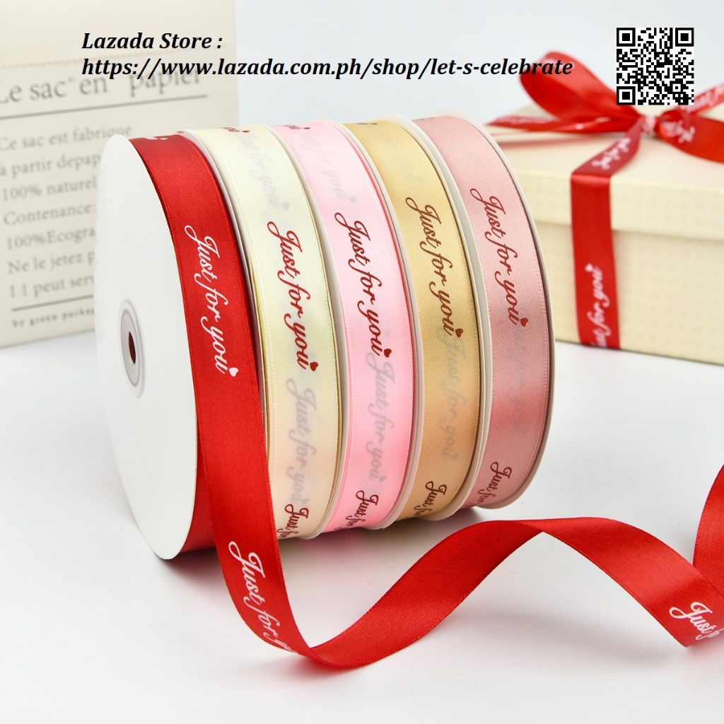2cm 100yards Satin Ribbon with Just for You Printing Gift Wrapping ...