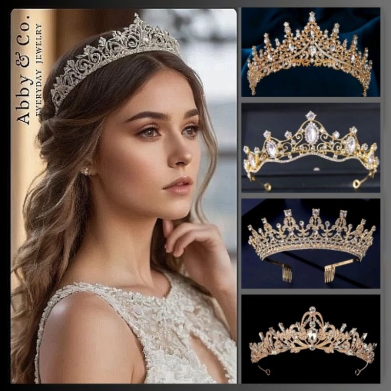 Abby&Co. (GOLD & SILVER) Bridal Prom Debut Wedding Crown Tiara Pearl ...