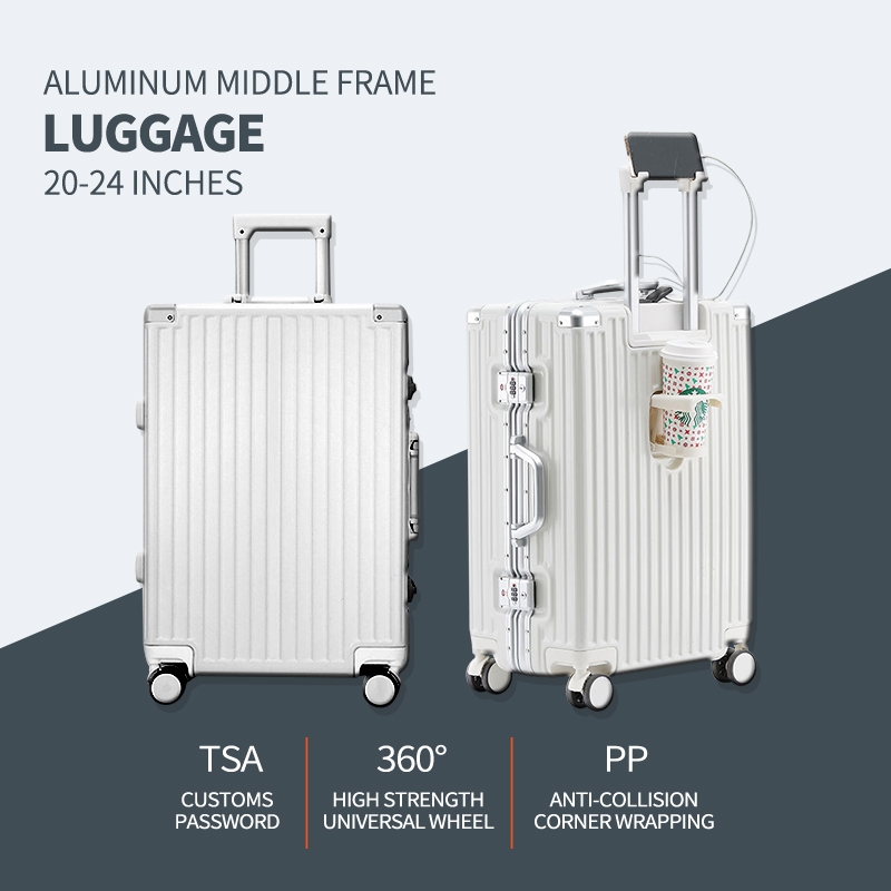 Aluminum frame multifunctional suitcase with USB charging aluminum ...