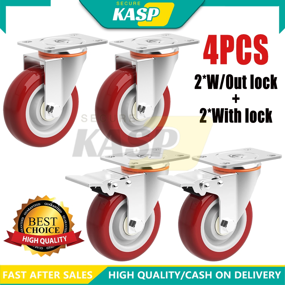 3'' To 5'' Pu Red Caster Wheel Heavy Duty Rubber Wheel Swivel Thickened ...