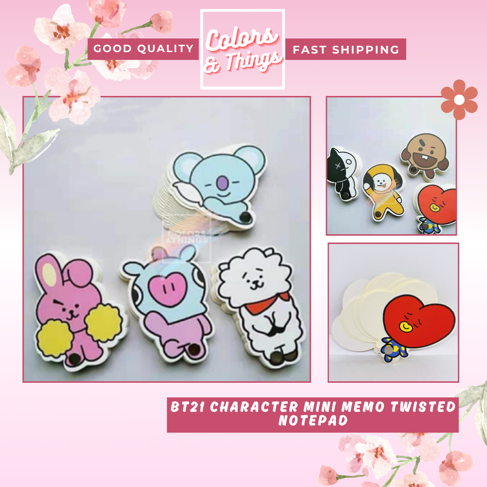 BT21 Character Mini Memo Twisted Notepad Cute and Compact Note Pad for ...