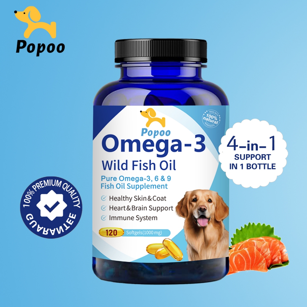 Popoo Wild Fish Oil Softgel Omega 3 Rich of EPA&DHA Dogs&Cats ...