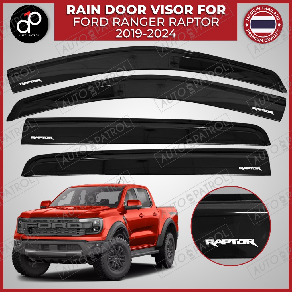 FORD RANGER RAPTOR 2019-2024 Black Type Rain Guard (RAIN VISOR) Window ...