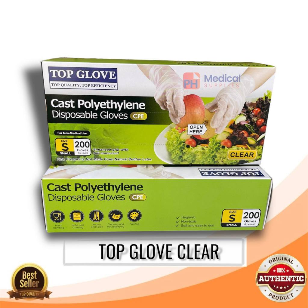 TOP GLOVE Cast Polyethylene Disposable Gloves 200 pieces (BLUE AND ...