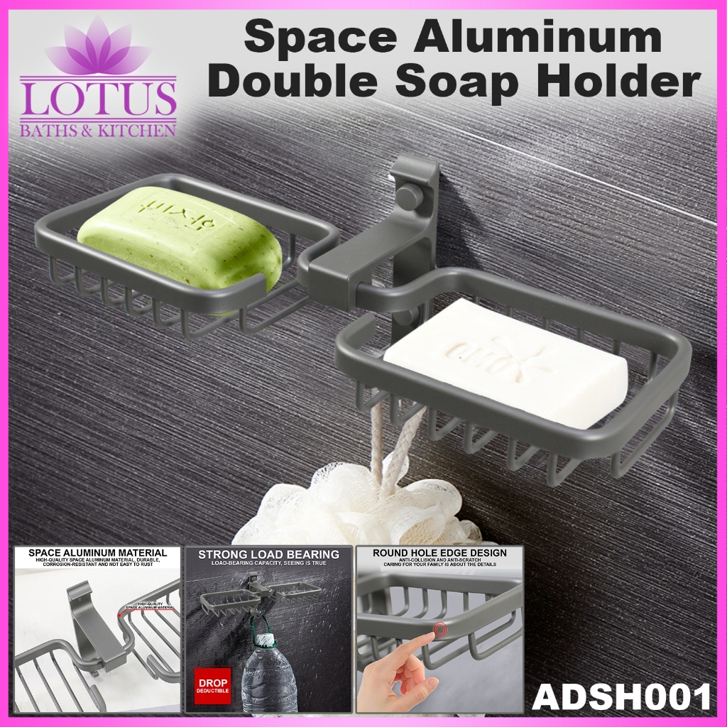 Lotus Baths ADSH001 Space Aluminum Double Soap Dish Rack Wall Mounted ...