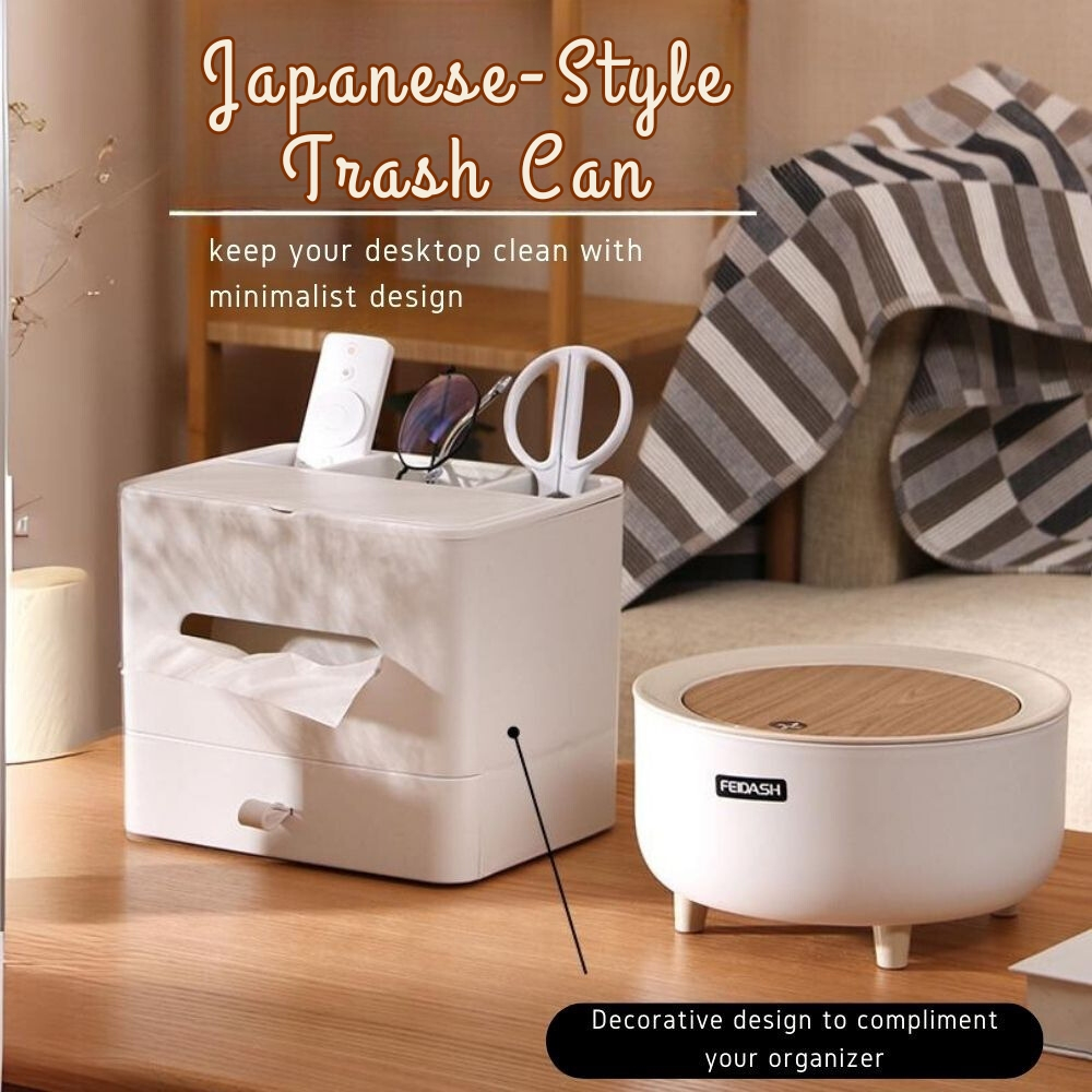 LOCAPURE Aesthetic Japanese Style Garbage Bin 2L Press Lid Mini Desktop ...