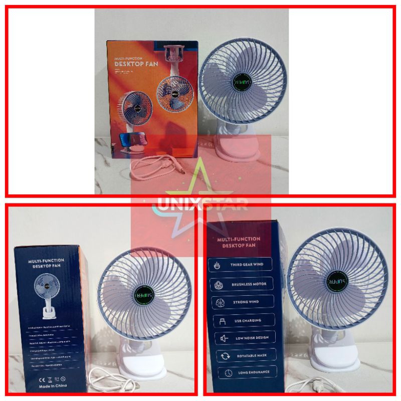 Multi-Function Desktop Fan Rechargeable fit for stand/clamp/hang ...