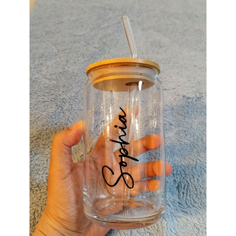 Pre-Order Soda Can Glass with Bamboo Lid & Straw Cola Glass cup Cola ...
