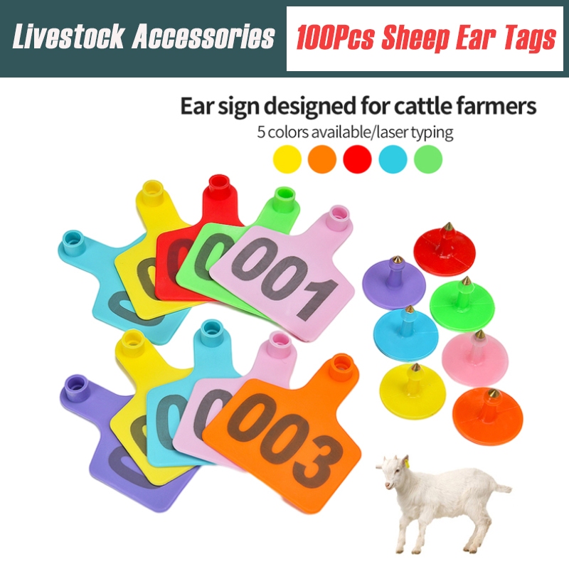 100Pcs Goat ear tag set Numbered 001-100 Animal Identification Ear tag ...