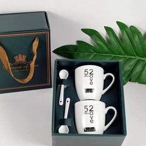 HQ Couple Ceramic Tea Cup & Coffee Cup with Spoon Gift Set | Shopee ...