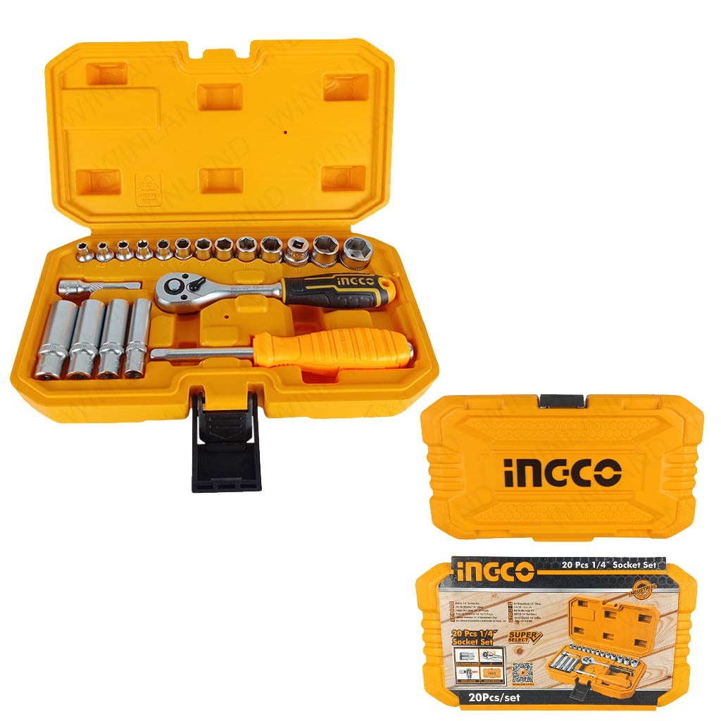 INGCO 20PCS/SET 1/4" Inch Socket Set Quick Release Reversible Ratchet ...