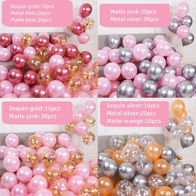 50PCS Sequin Metal Pink Balloon Set Girl Birthday Party Decoration ...