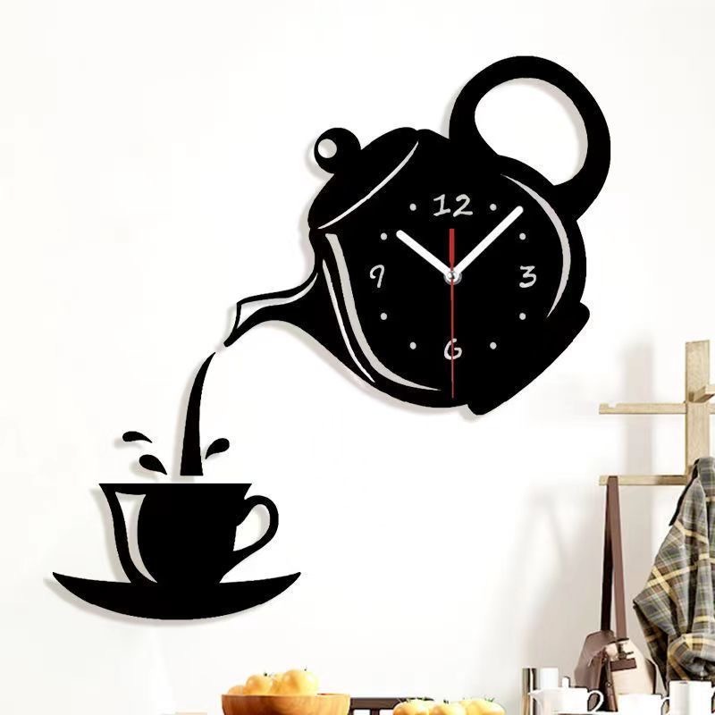 3D Teapot and Coffee Cup Design Acrylic Modern Wall Clock Home ...