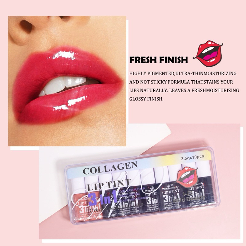 J&r Wild Beauty 10pcs Collagen 3in1 Lip & Check Tint Moisturizing Lip ...
