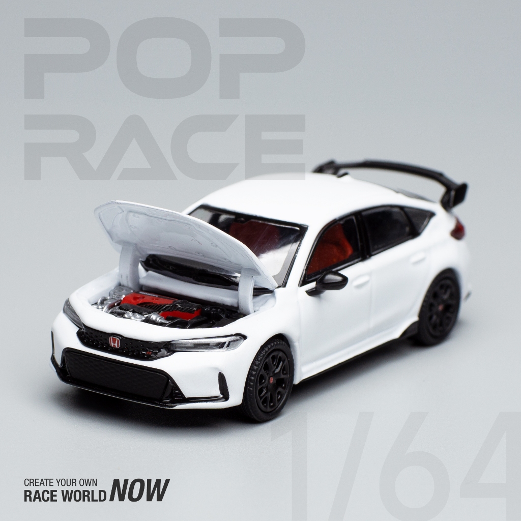 1/64 Pop Race Honda Civic Type R FL5 White Opening Hood Diecast Scale ...