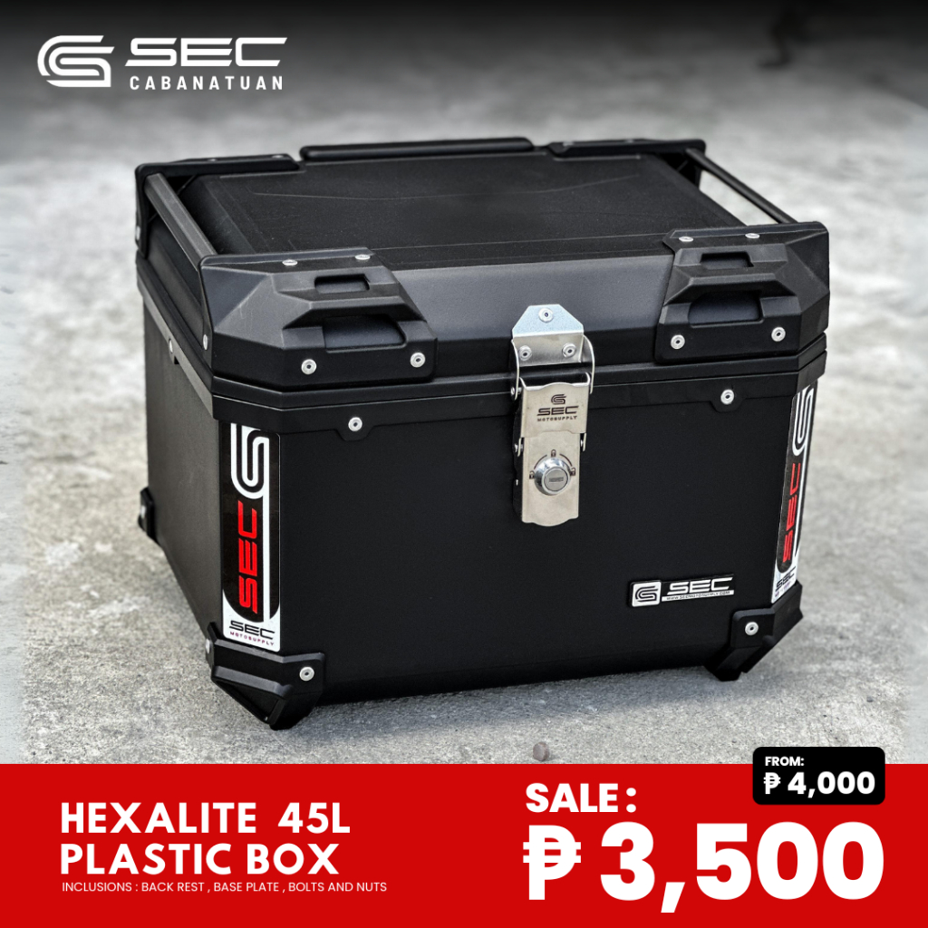 SEC HEXALITE 45L - 65L Hard Plastic Topbox With Free Leg Bag | Shopee ...