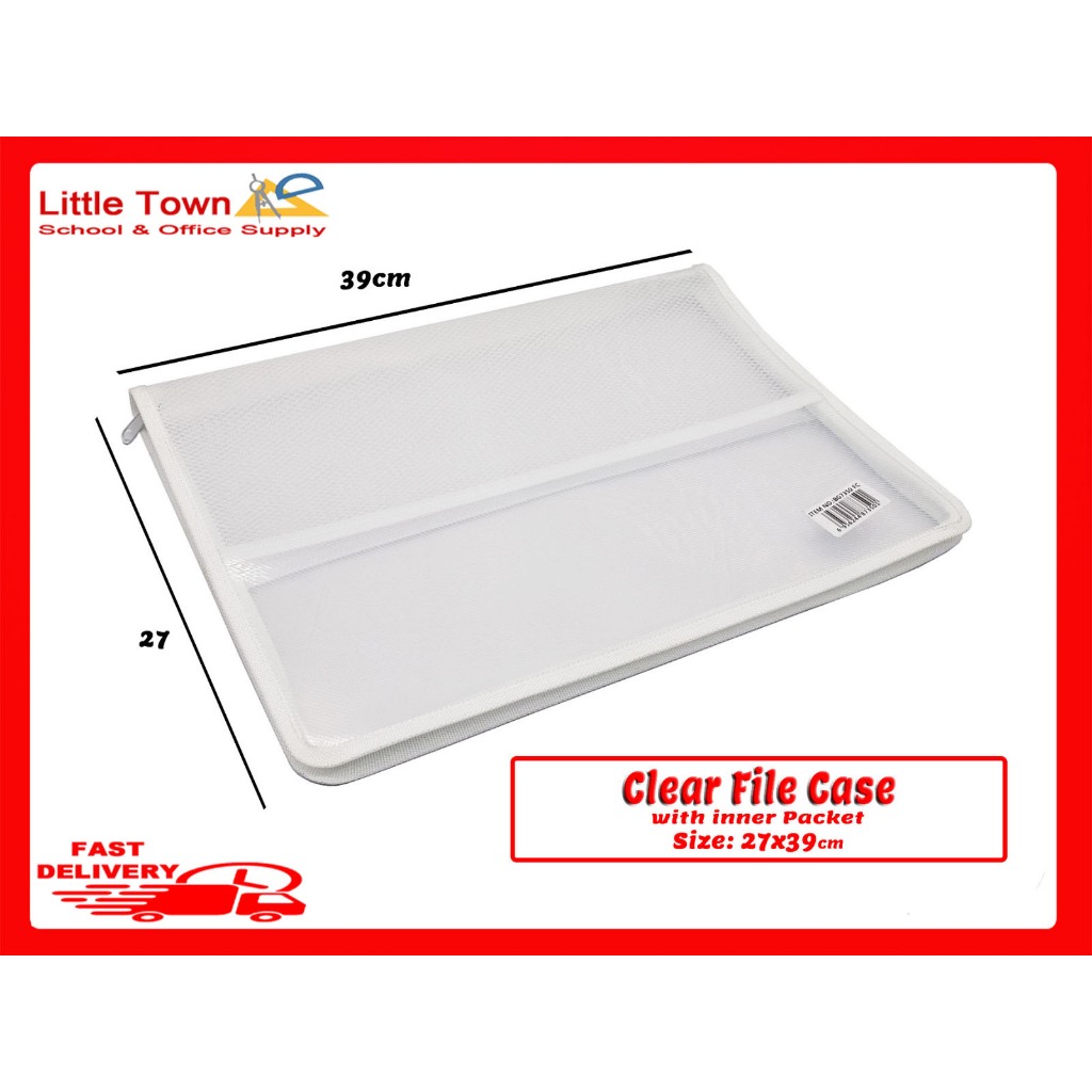 Zippered Clear File Case with Inner Pocket White (size: 27x39cm ...