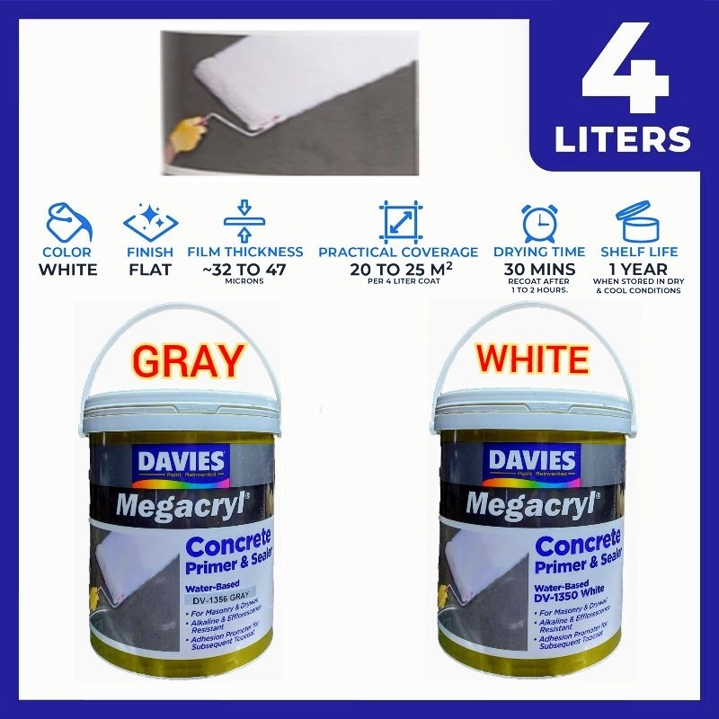 DAVIES MEGACRYL CONCRETE PRIME | CONCRETE SEALER WHITE 4 LITERS DV-1350 ...