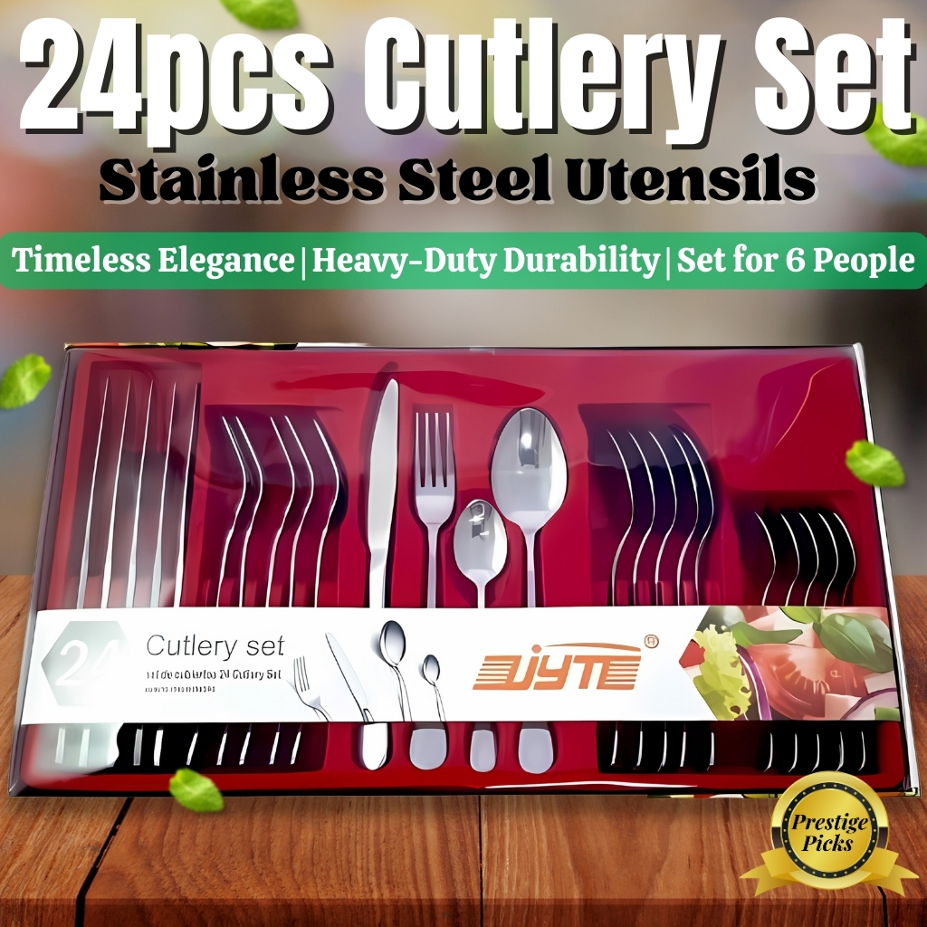 24pc Cutlery Set Stainless Steel Knife Spoon and Fork Set Dinnerware ...