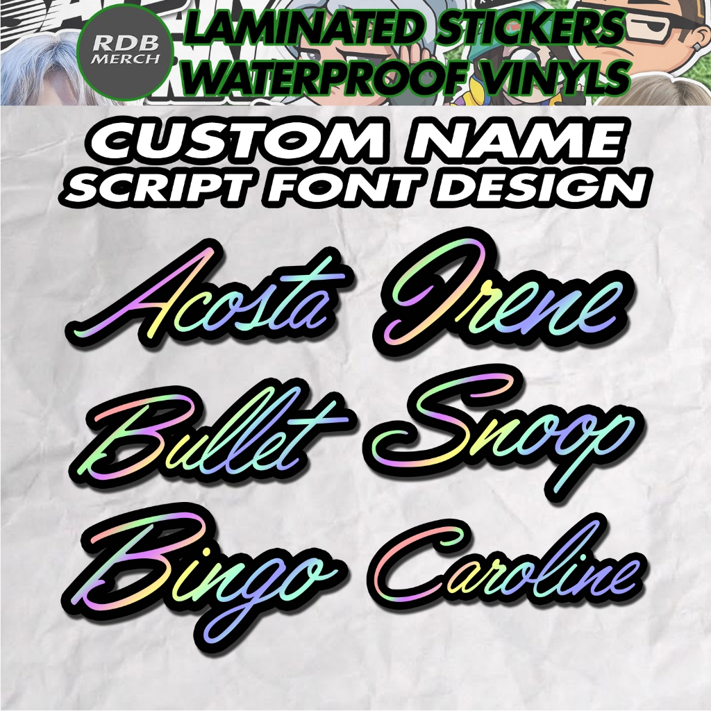 Hologram Cursive Style Sticker Names Custom Made Waterproof Laminated ...