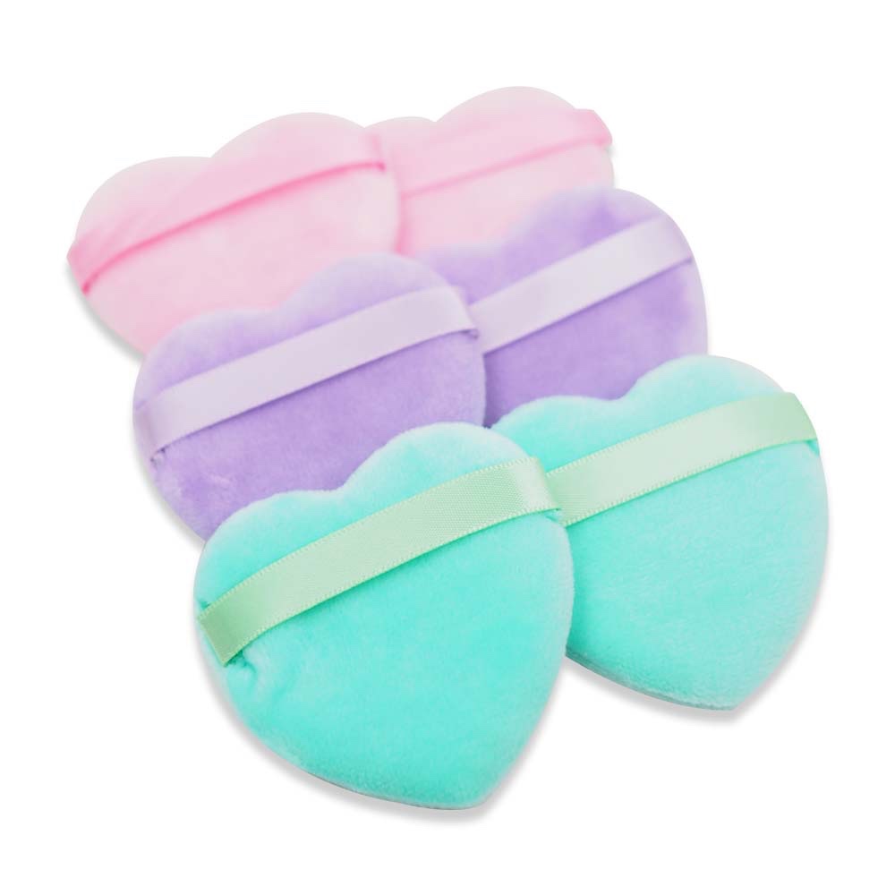 Gladking 6 Pieces Multi Color Soft Velour Heart Powder Puffs for Loose ...
