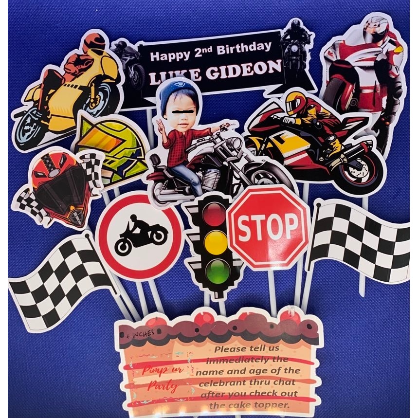MOTOR RIDER DESIGN CAKE TOPPER WITH PERSONALIZED NAME AND AGE | Shopee ...