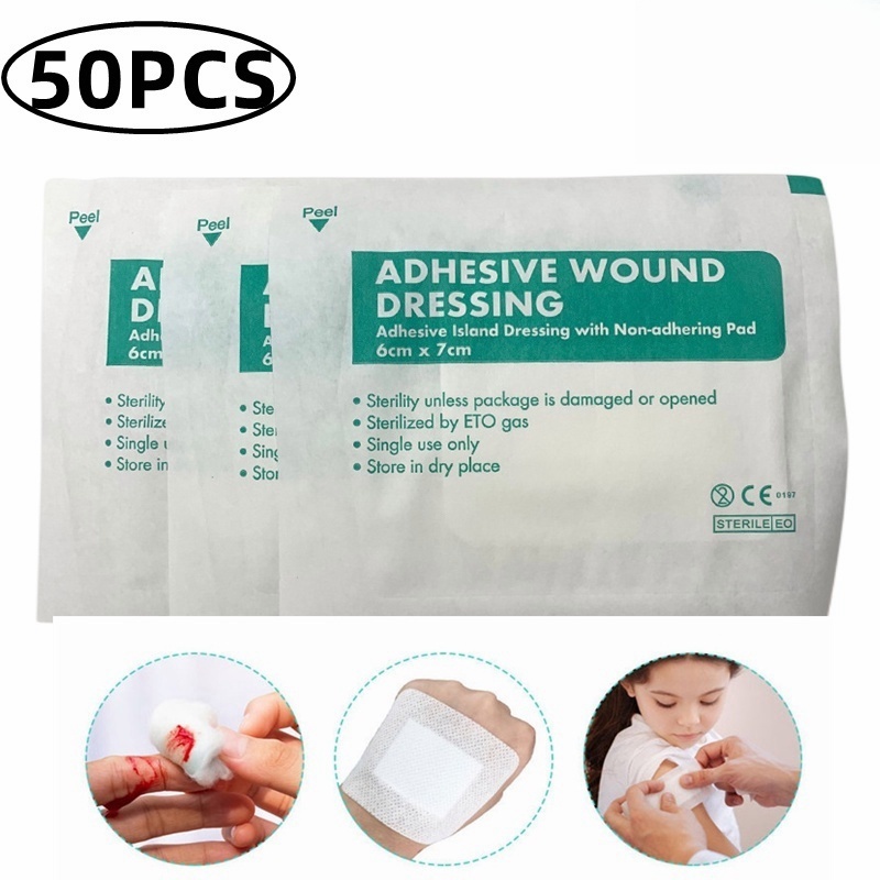 50PCS 6*7cm Band Aid Med Bandages Breathable Non-Woven Adhesive Wound ...