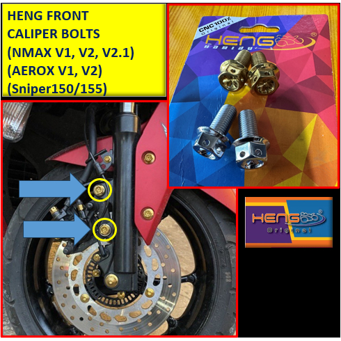 HENG Original Front Brake Caliper Bolts for NMAX V1,V2,V2.1/ AEROX V1,V2 /SNIPER 150/155 (pair ...