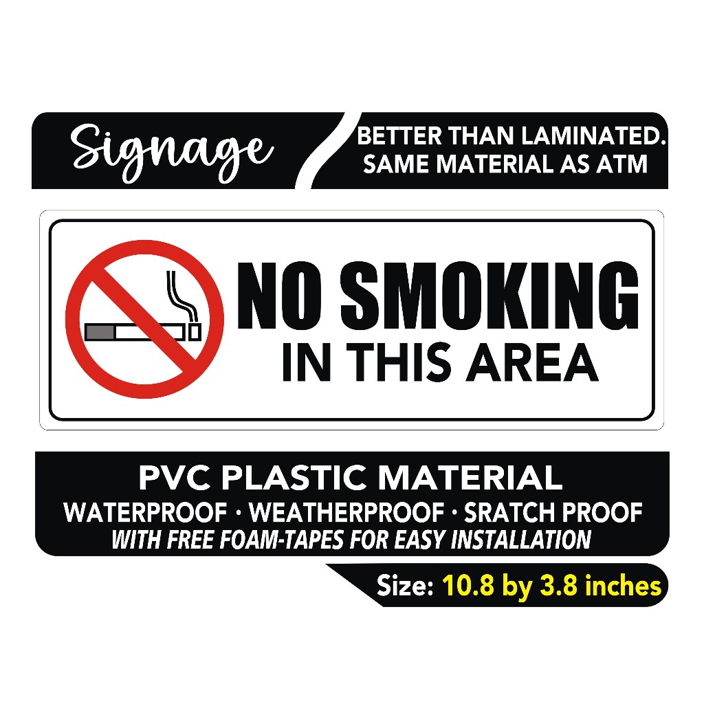 No Smoking In This Area Signage PVC Plastic Material Signage | Shopee ...