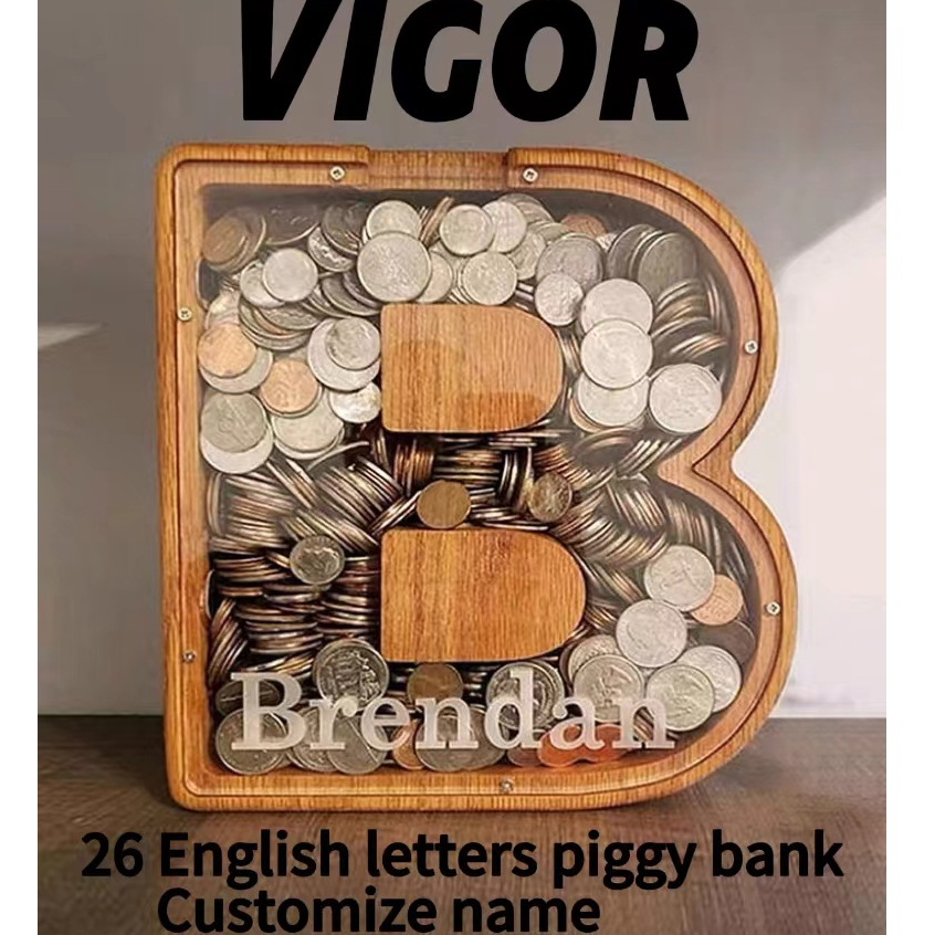 InStock 26 Letters Wooden Piggy Bank DIY Name Piggy Bank big Size ...