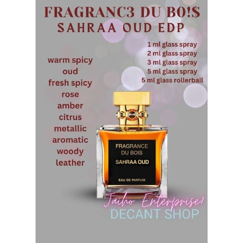 Sample Bottles Authentic Niche Perfume FDB Fragrance du Bois Sahraa Oud ...