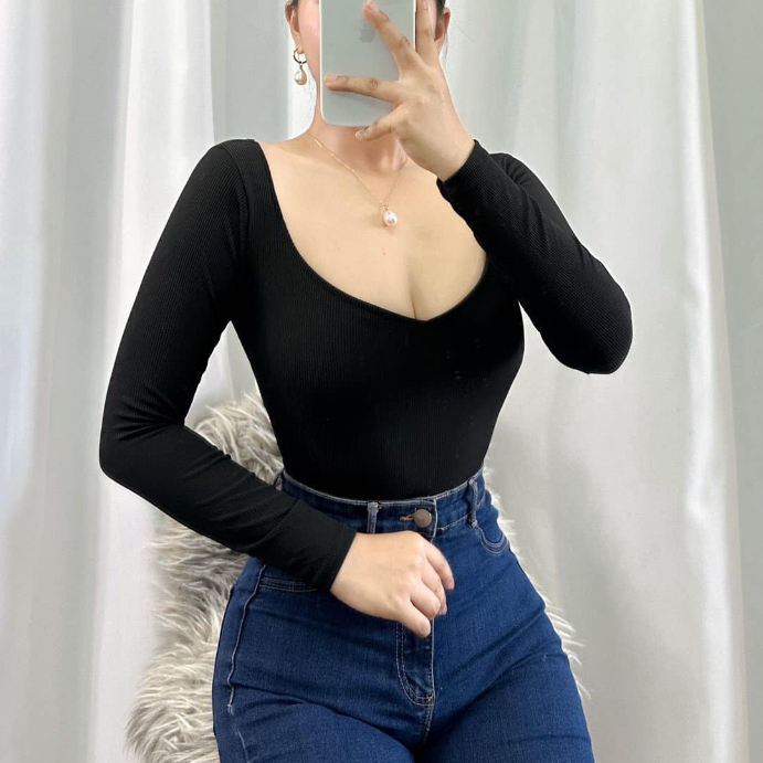 TG FELIZ V-NECK LONG SLEEVE FITTED CROP TOP/SEXY FASHIONABLE TOP ...
