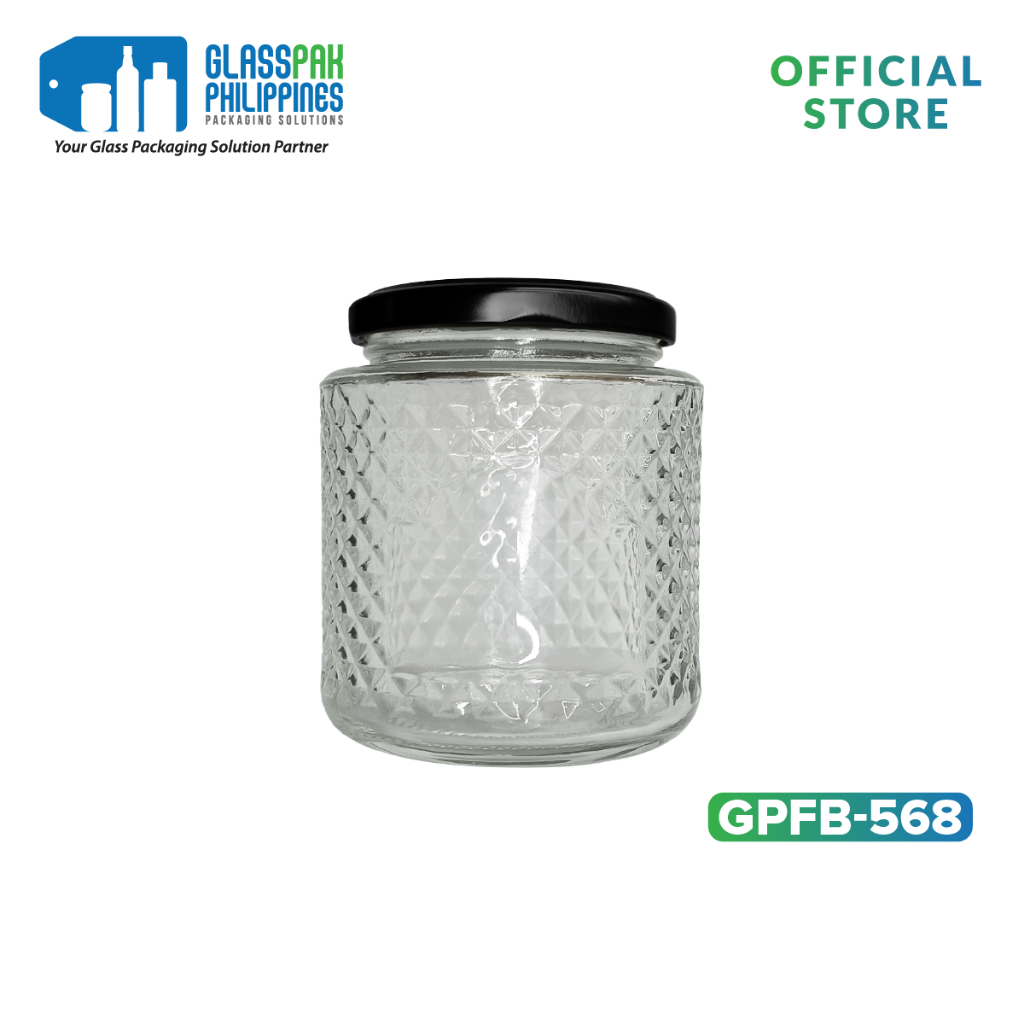 Glasspak 100ml 200ml 380ml Round Diamond Glass Jar Safety Button Lid ...