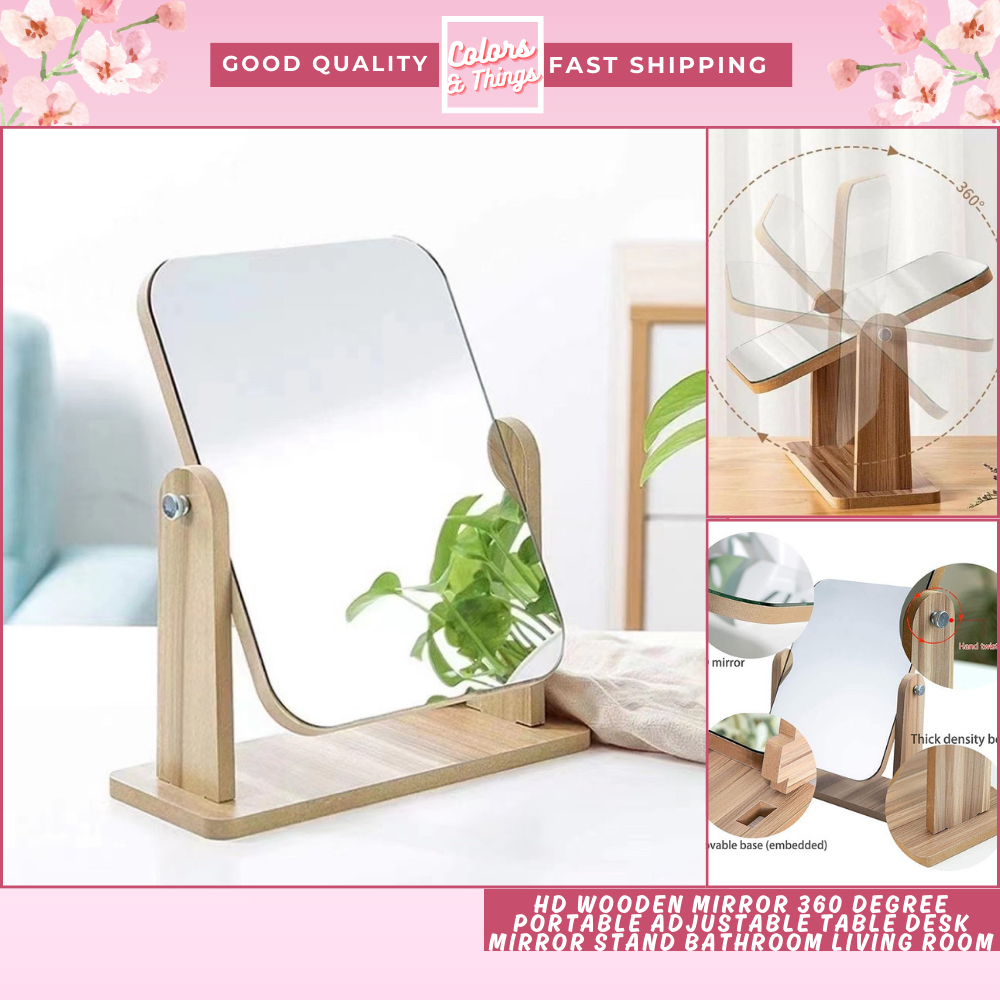 Colorsandthings HD Wooden Mirror 360 Degree Portable Adjustable Table ...